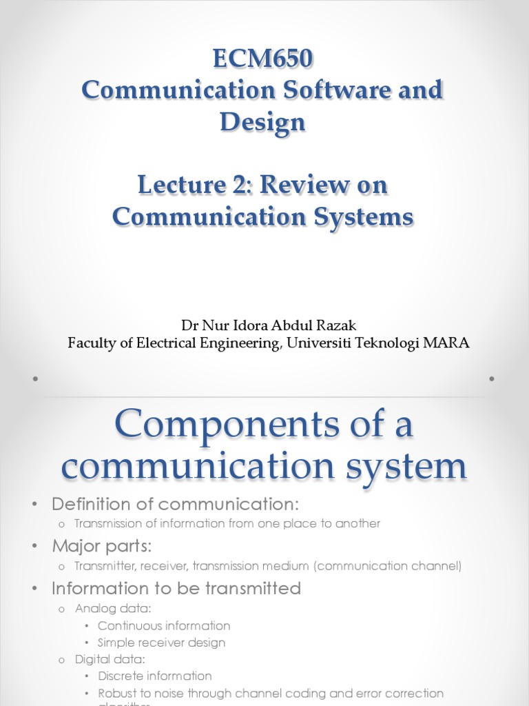 ECM650 Communication Software and Design Lecture 2: Review On Communication Systems | Download ...