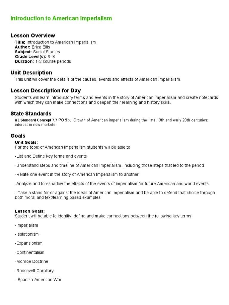 American Imperialism - Lesson Plan | PDF | Imperialism | Educational ...