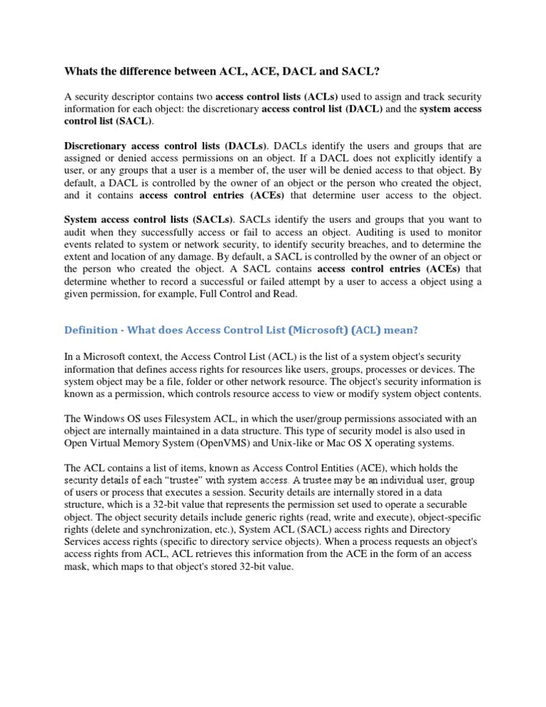 Acl and Ace, Dacl, Sacl | PDF | System Software | Information Retrieval