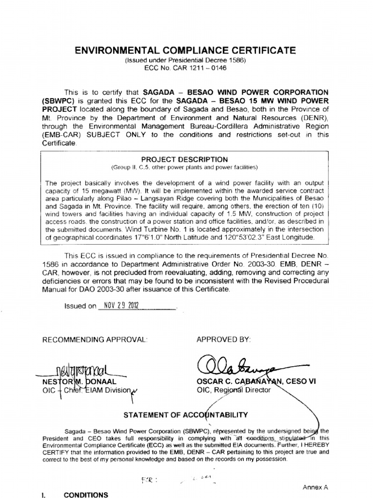 Environmental Compliance Certificate (ECC) For Sagada | PDF ...