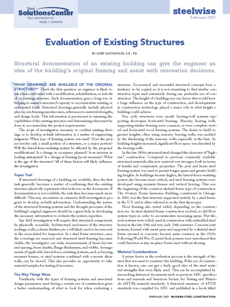 Evaluating Structures | PDF | Framing (Construction) | Structural Steel
