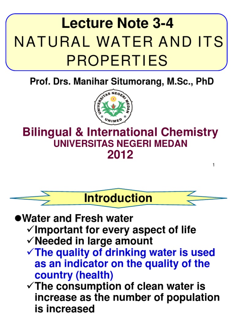 Lecture 3 and 4 Natural Water and Its Properties 2012 - 2 | PDF | Water ...