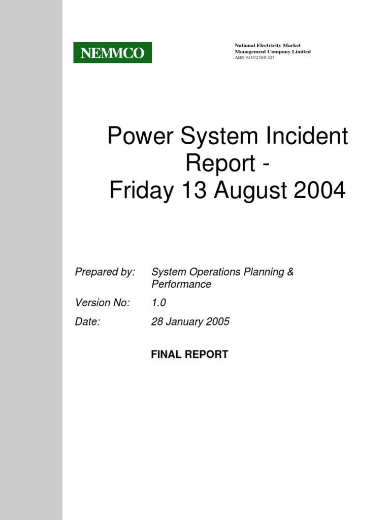 Power System Incident Report | PDF | Electric Power System | Electrical ...