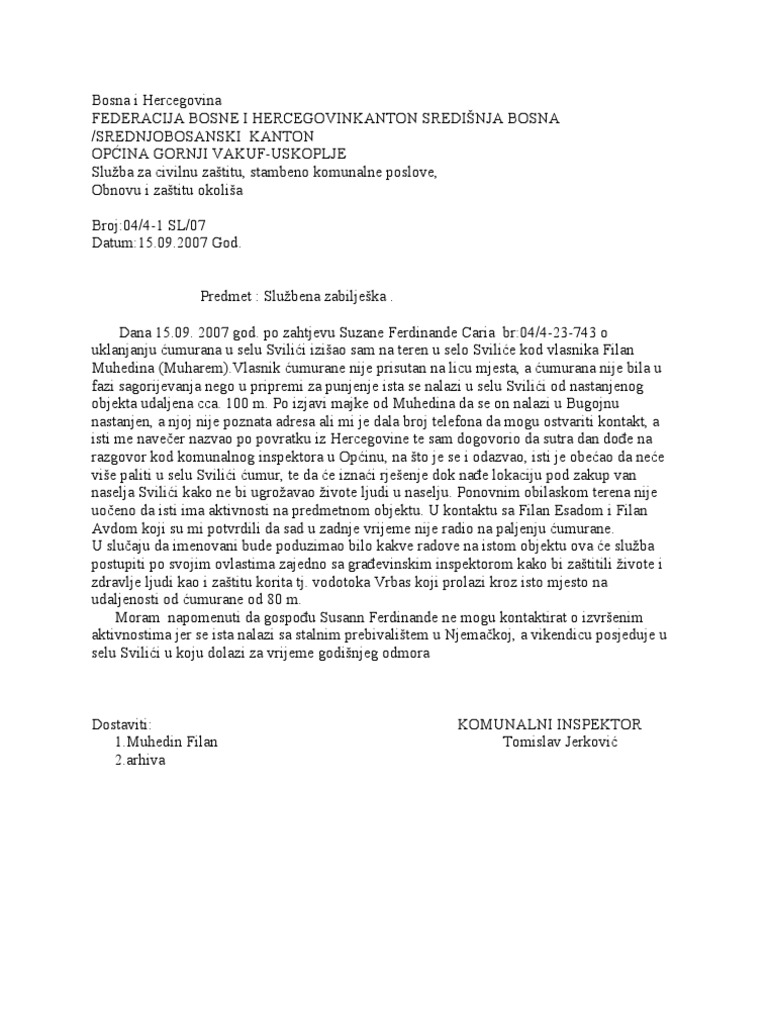 Službena Zabilješka-Ćumurana | PDF