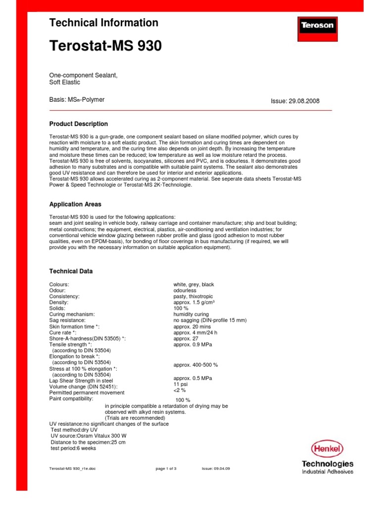 Terostat Ms 930 | PDF | Paint | Silicone