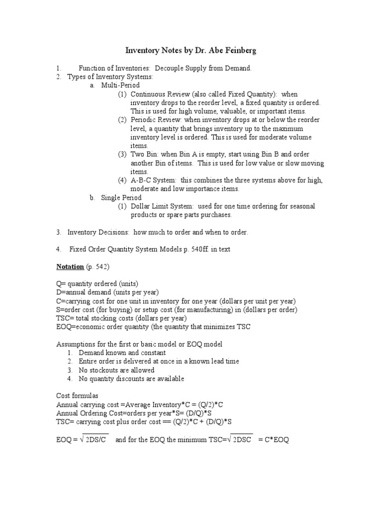 Inventory Notes | PDF