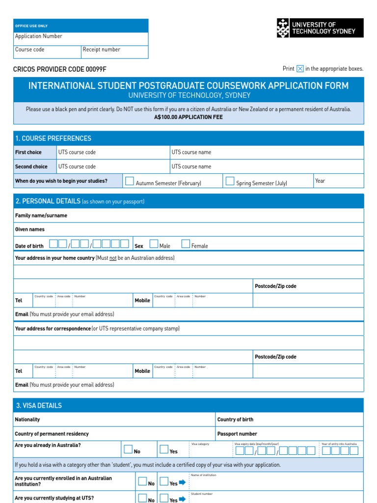 UTS Application Form | PDF | Credit Card | Travel Visa