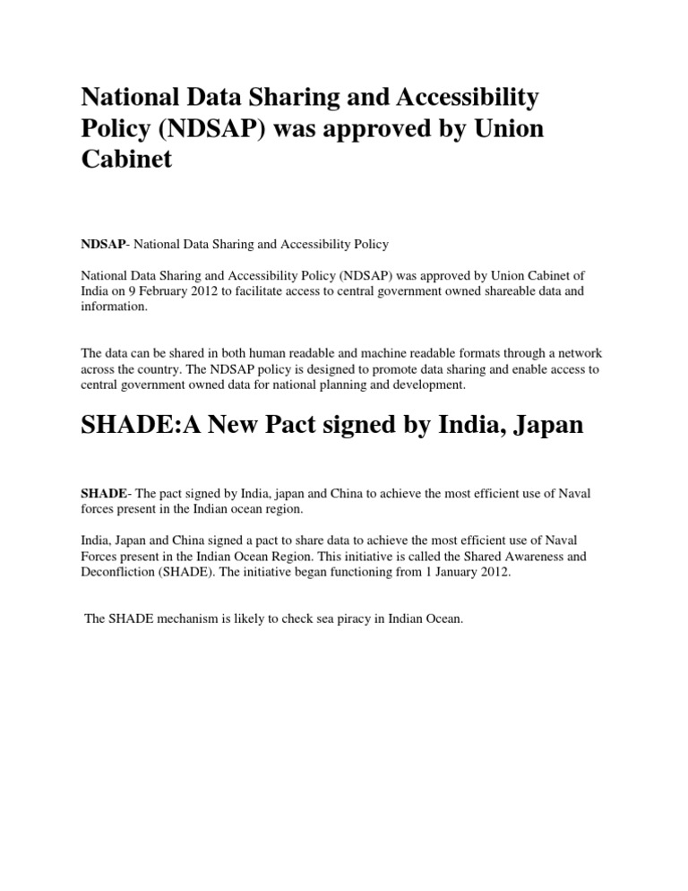 NDSAP and SHADE: Data Sharing Initiatives | PDF