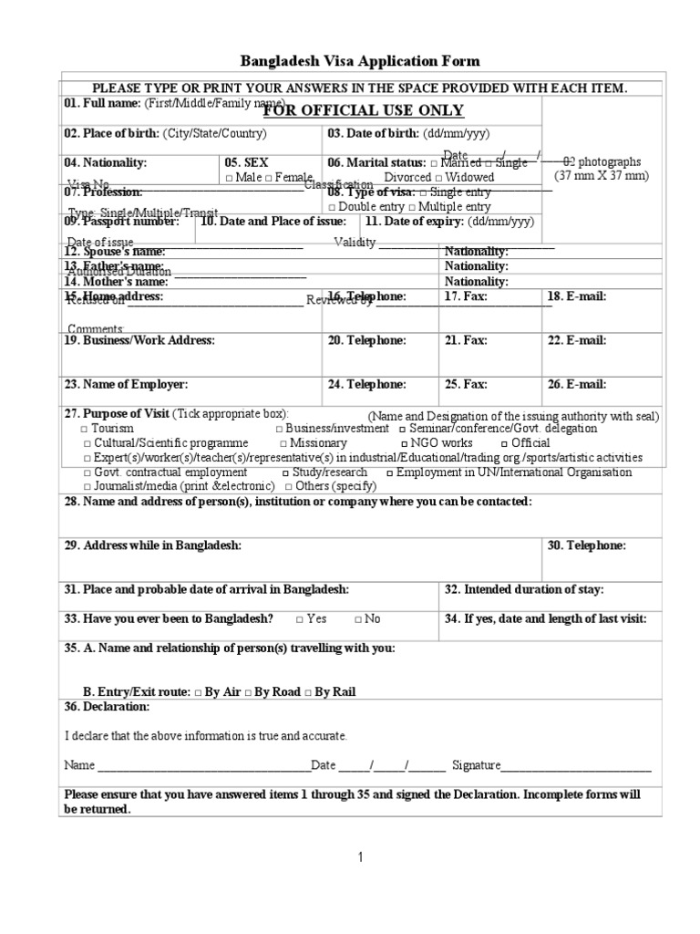Bangladesh Visa Application Form | PDF | Travel Visa | International Law