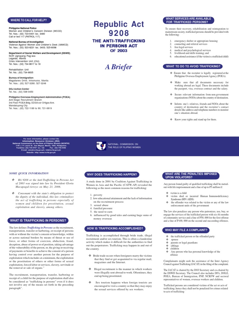 RA 9208 Briefer | Human Trafficking | Sexual Slavery