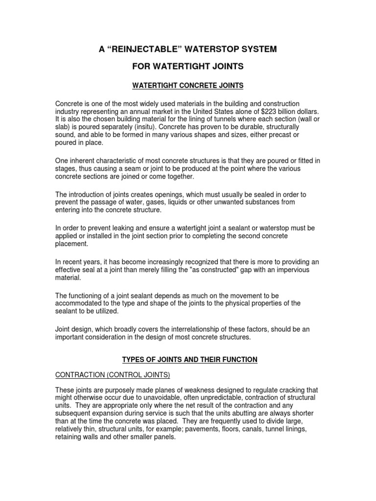 Technical Paper For Reinjectable Waterstop Hose Systems | PDF ...