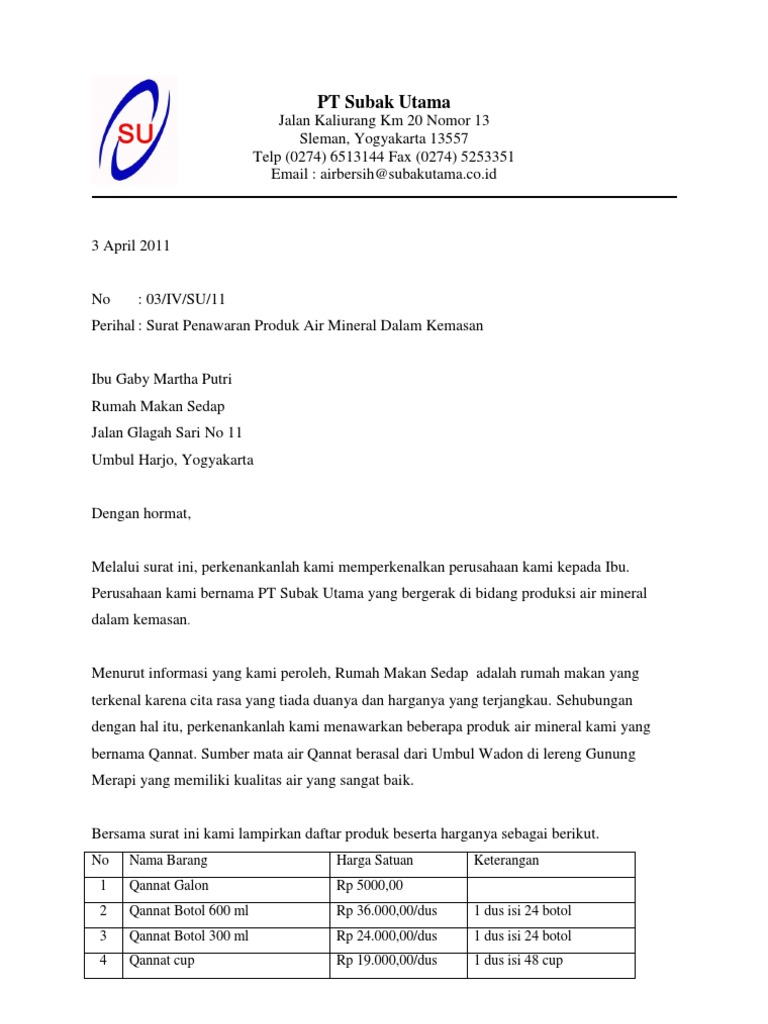 Contoh Surat Penawaran | PDF