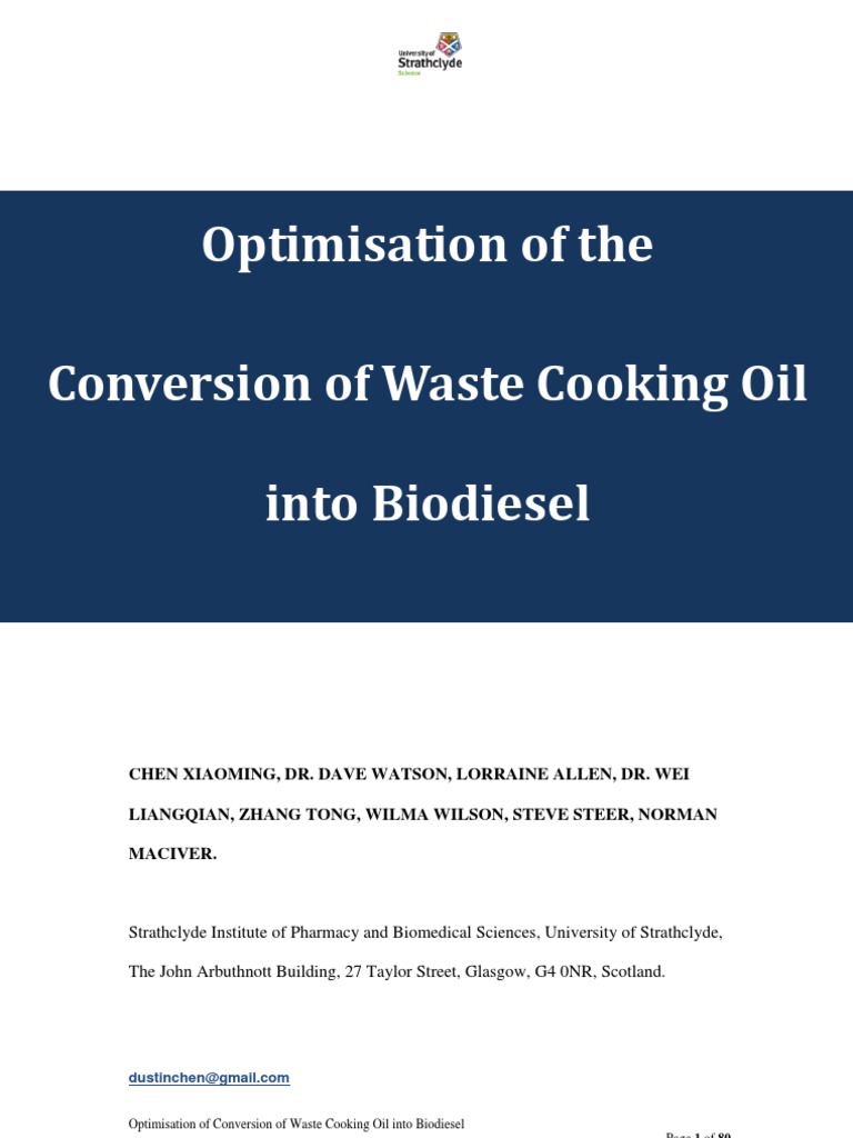 Optimization of Conversion of Waste Cooking Oil Into Biodiesel | PDF ...