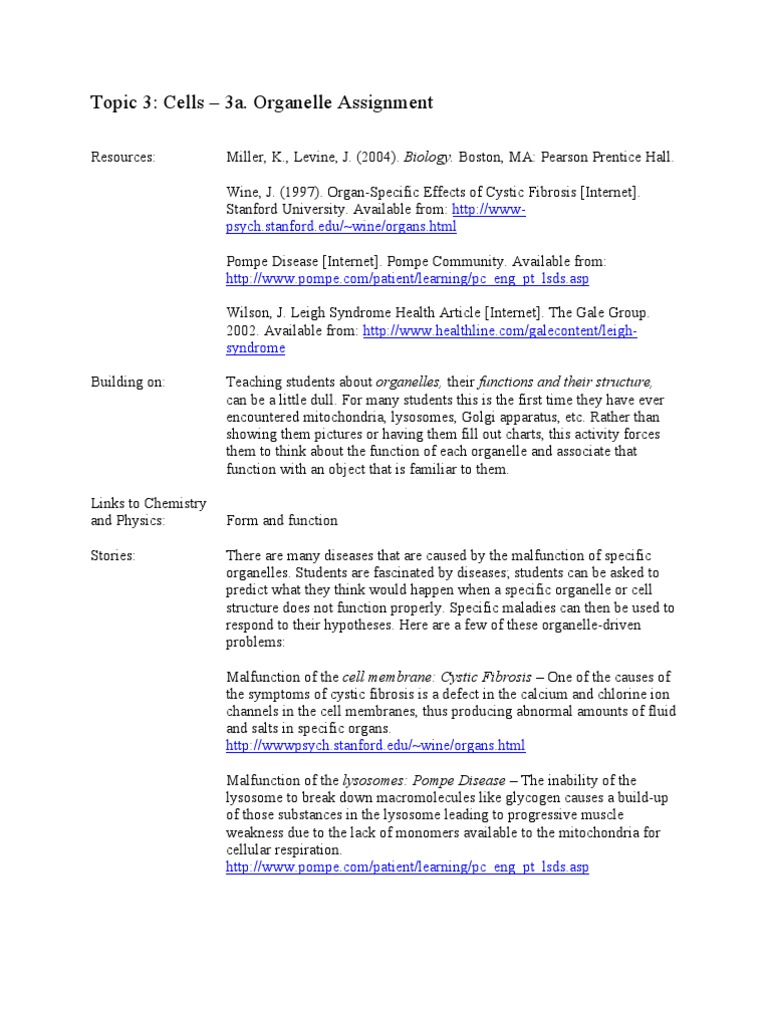 Topic 3: Cells - 3a. Organelle Assignment | PDF | Lysosome | Mitochondrion