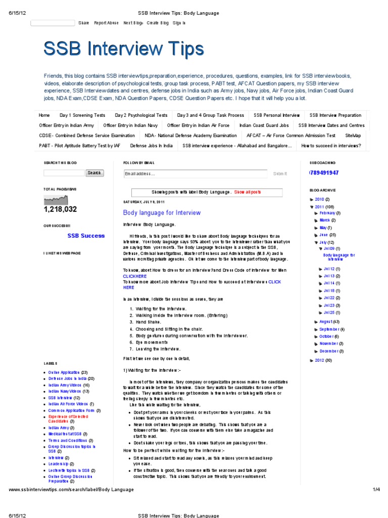 SSB Interview Tips - Body Language | PDF | Body Language | Test ...