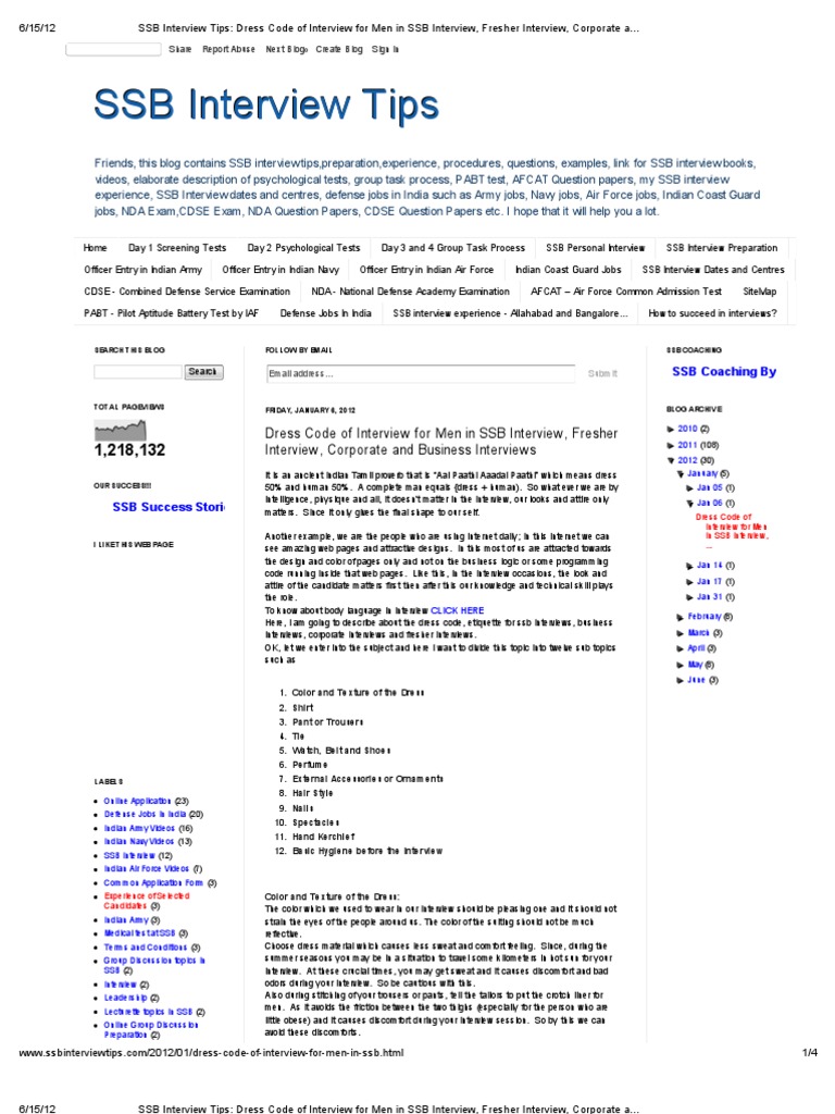 SSB Interview Tips - Dress Code of Interview For Men in SSB Interview, Fresher Interview ...