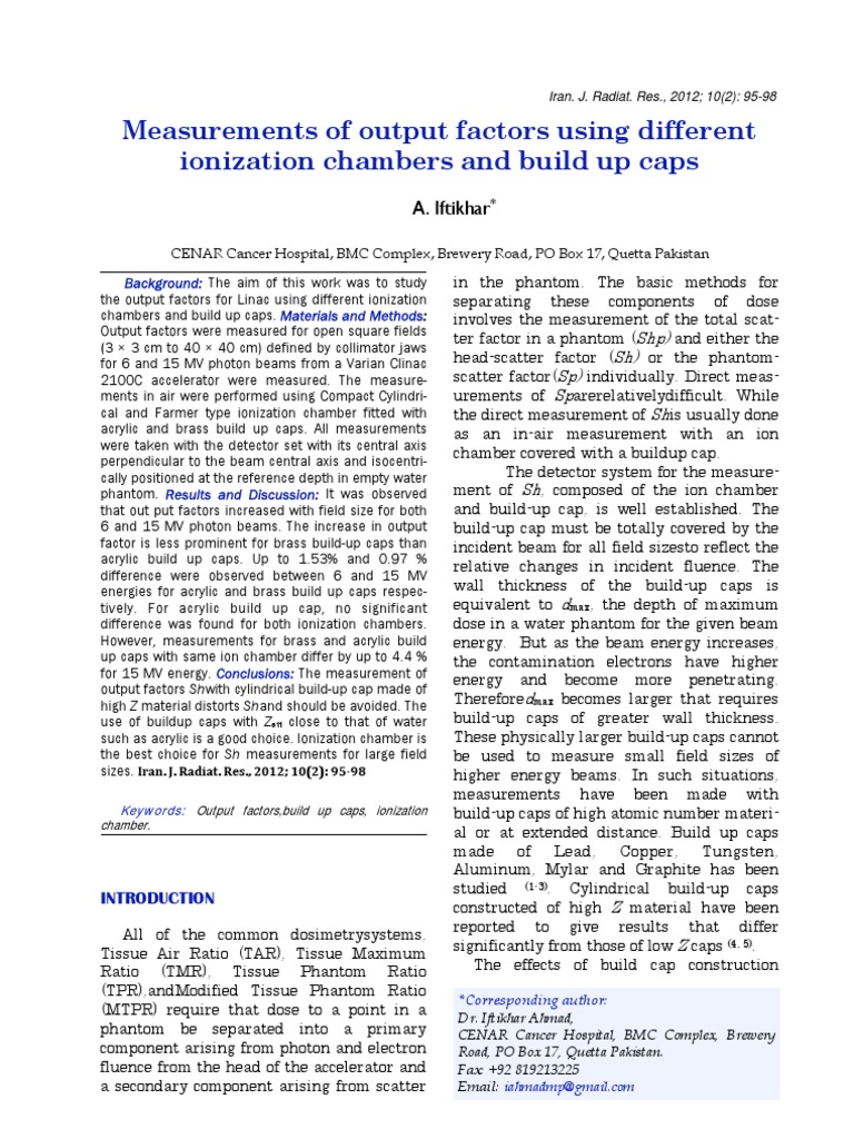 Measurements of Output Factors Using Different Ionization Chambers and ...