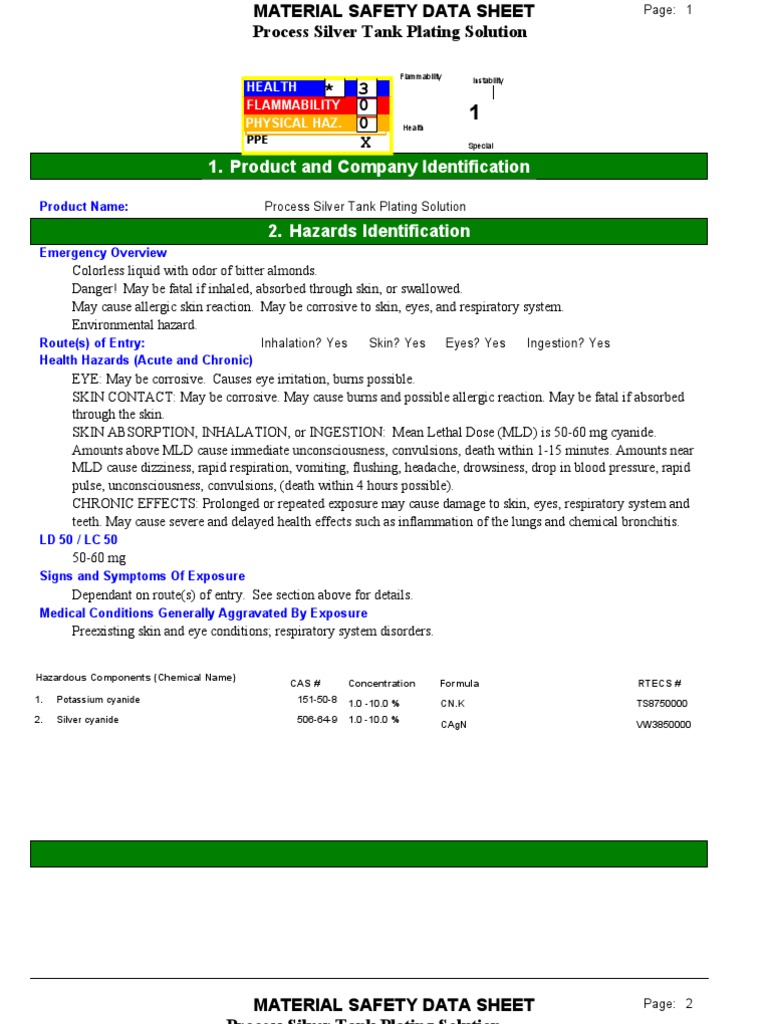 Silver Plating - Msds | PDF | Superfund | Clean Water Act
