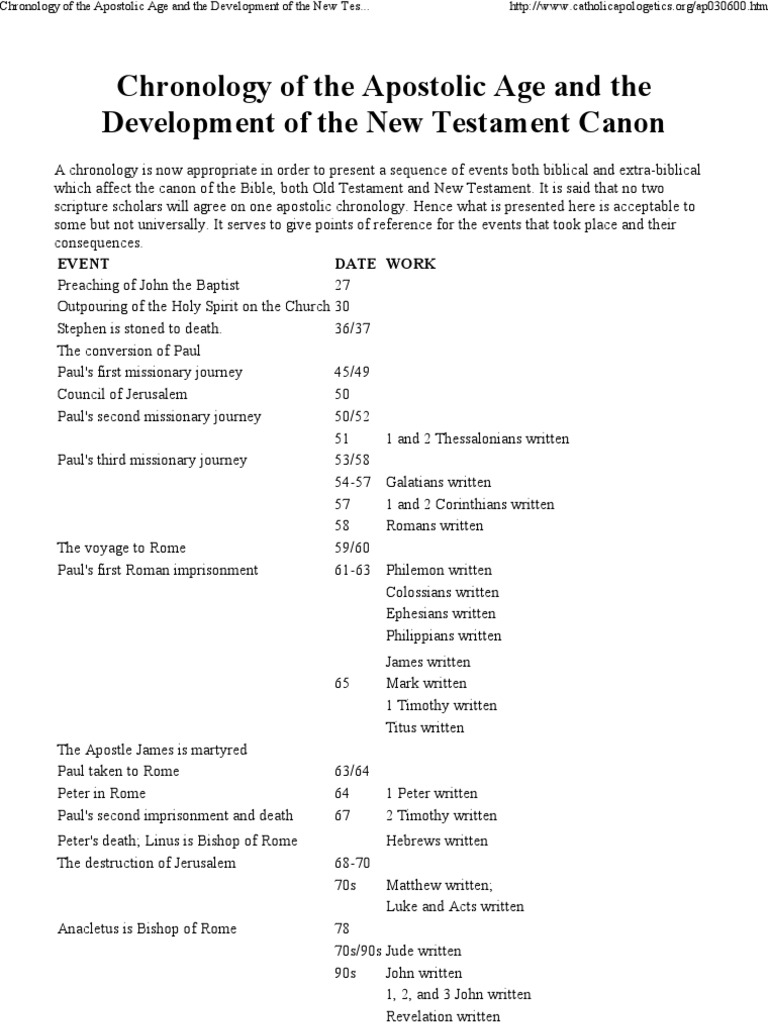 Chronology of The Apostolic Age | PDF | Biblical Canon | Paul The Apostle