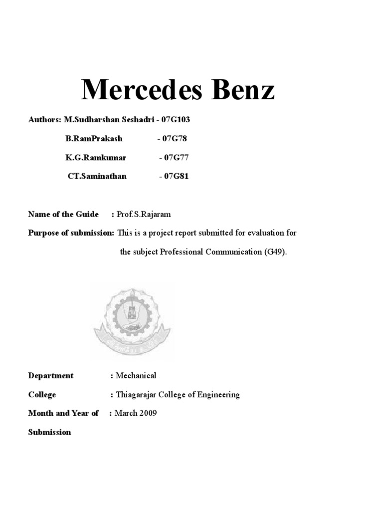 Mercedes Benz Project | Mercedes Benz | Motor Vehicle Manufacturers Of ...