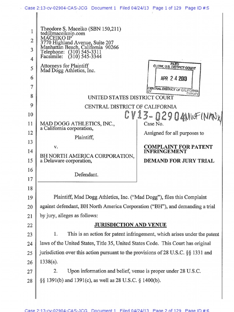 Mad Dogg Athletics v. BH North America | PDF