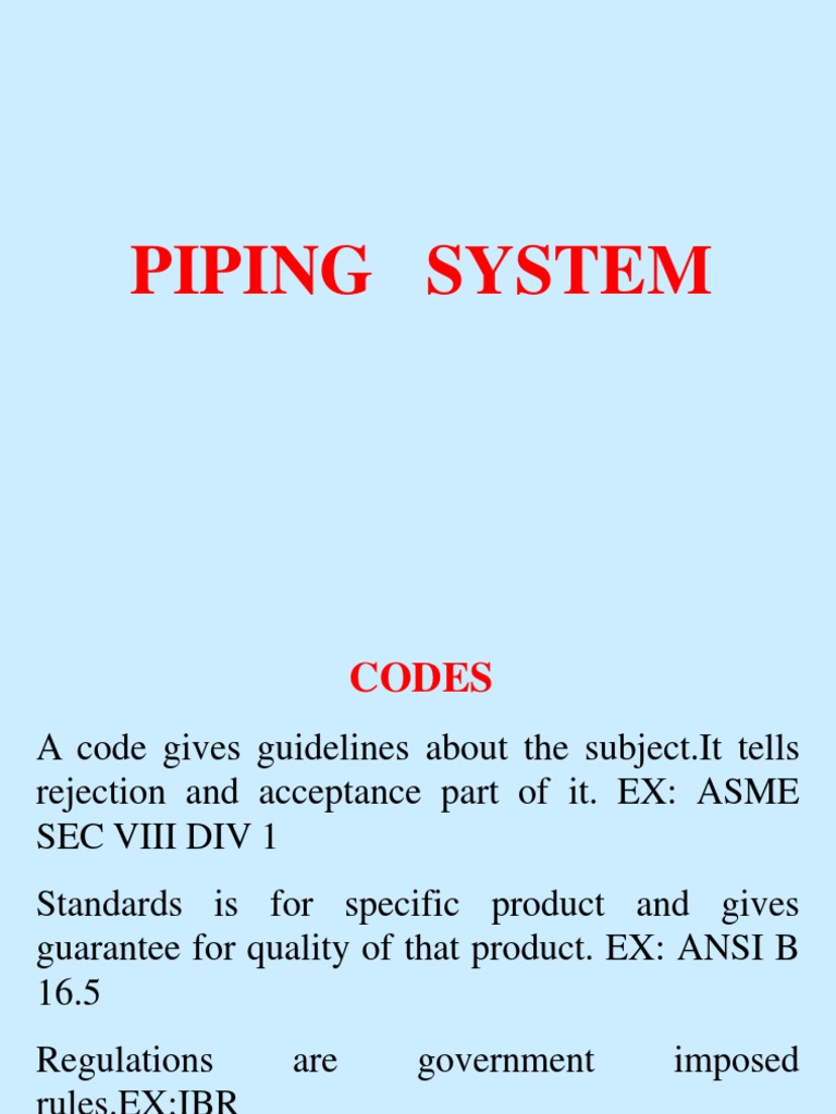 PIPING SYSTEM CODES AND DESIGN | PDF