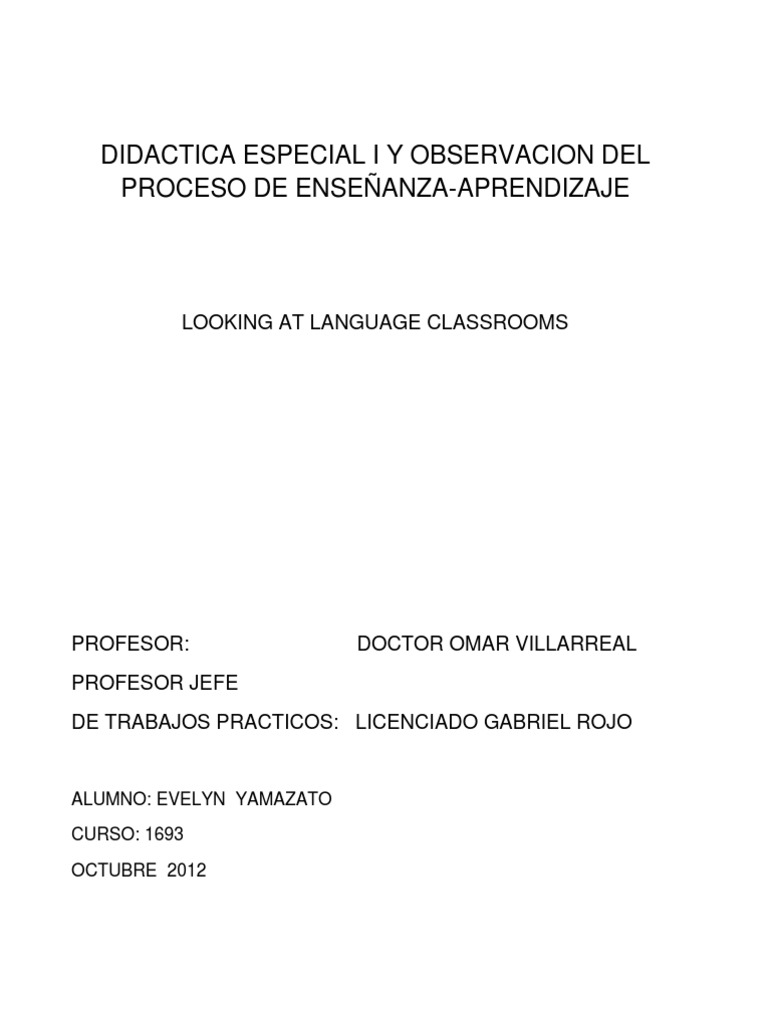 Didactica Especial I y Observacion Del Proceso de Ense - Anza | PDF | Classroom | Teachers