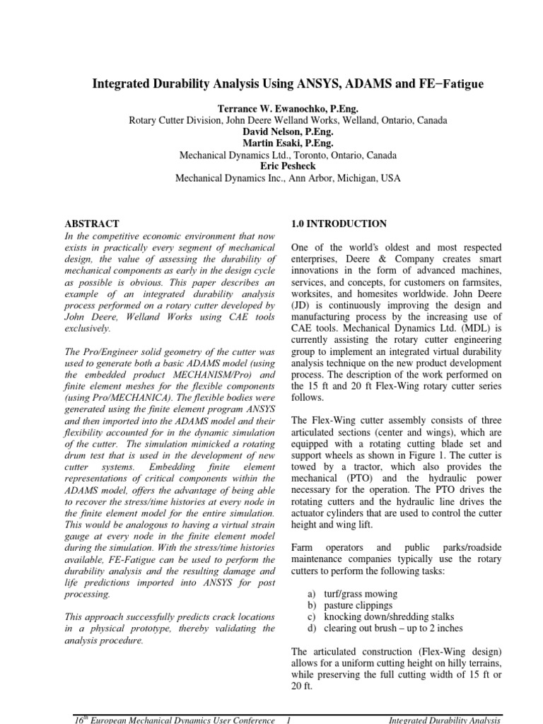 John Deere Durability Analysis | PDF | Simulation | Stress (Mechanics)