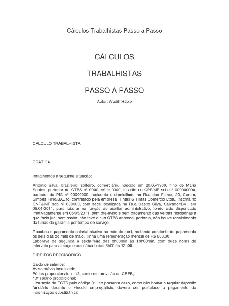 Cálculos Trabalhistas Passo A Passo | PDF | Férias trabalhistas | Hora ... Cálculos Trabalhistas Passo A Passo | PDF | Férias trabalhistas | Hora ...