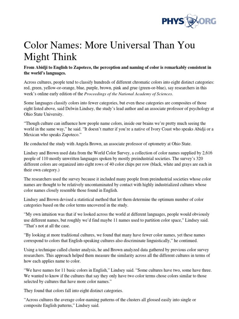 Color Names More Universal Than You Might Think | PDF | Color | English ...
