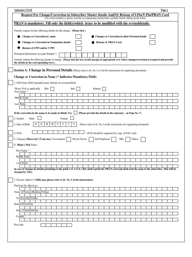 NPS Subscribe Master Change Form CS S2 | Identity Document | Government
