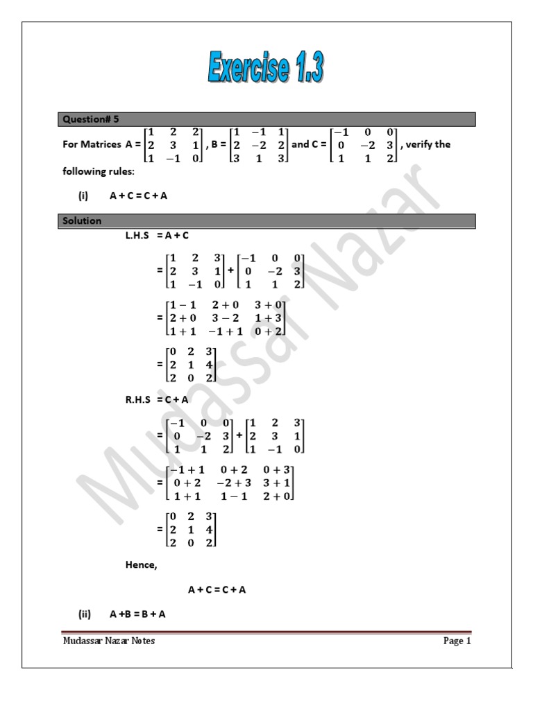 Unit #1 Matrices and Determinants (Exercise 1.3, 1.4, 1.5 & 1.7) | PDF | Functional Analysis ...