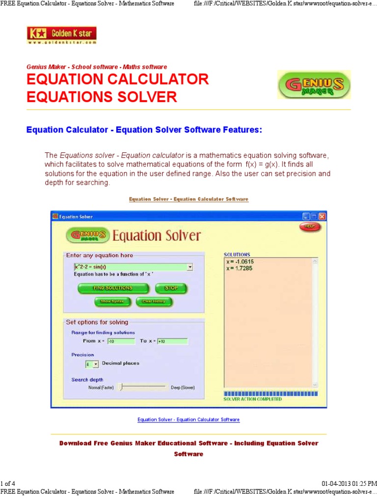 FREE Equation Calculator - Equations Solver 2 PDF | PDF