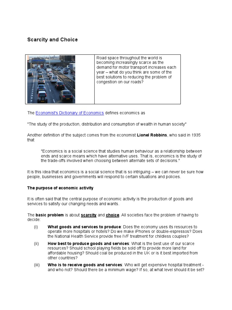 Scarcity and Choice | PDF | Free Market | Economics