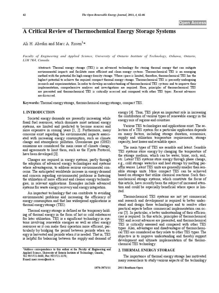 A Critical Review of Thermochemical Energy Storage Systems | PDF ...