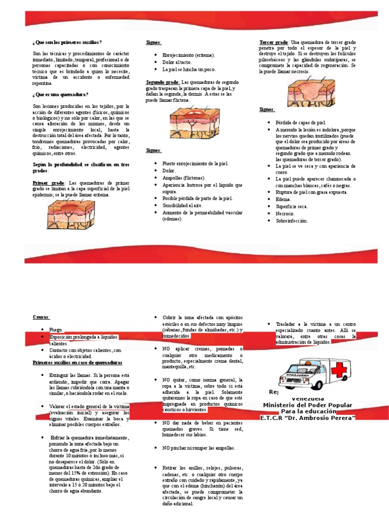 Triptico de Primeros Auxilios | PDF | Quemar | Piel