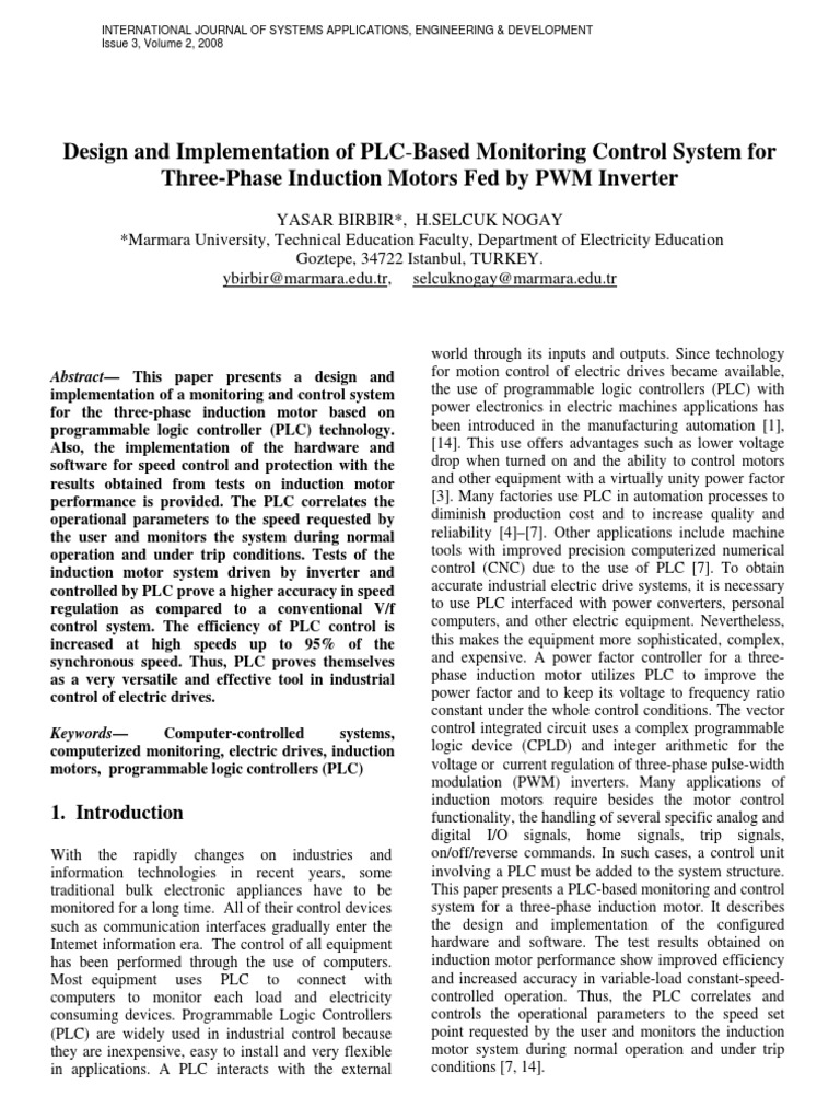Design and Implementation of PLC-Based Monitoring Control System For Three-Phase Induction ...