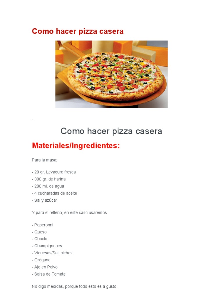 Como Hacer Pizza Casera | PDF | Pizza | Preparación de comida y bebida