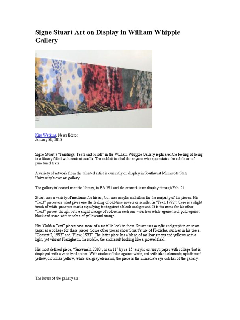 Signe Stuart Art Exhibit at SMSU Gallery | PDF