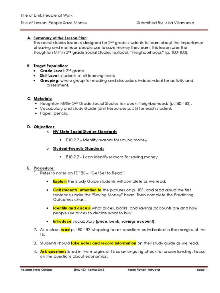 EDEL453 Spring2013 JuliaVILLANUEVA Unit 3 Economics DAY 4 | PDF ...