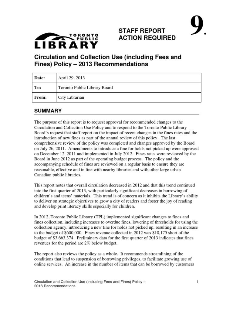 Toronto Public Library - Circulation and Collection Use (Including Fees ...