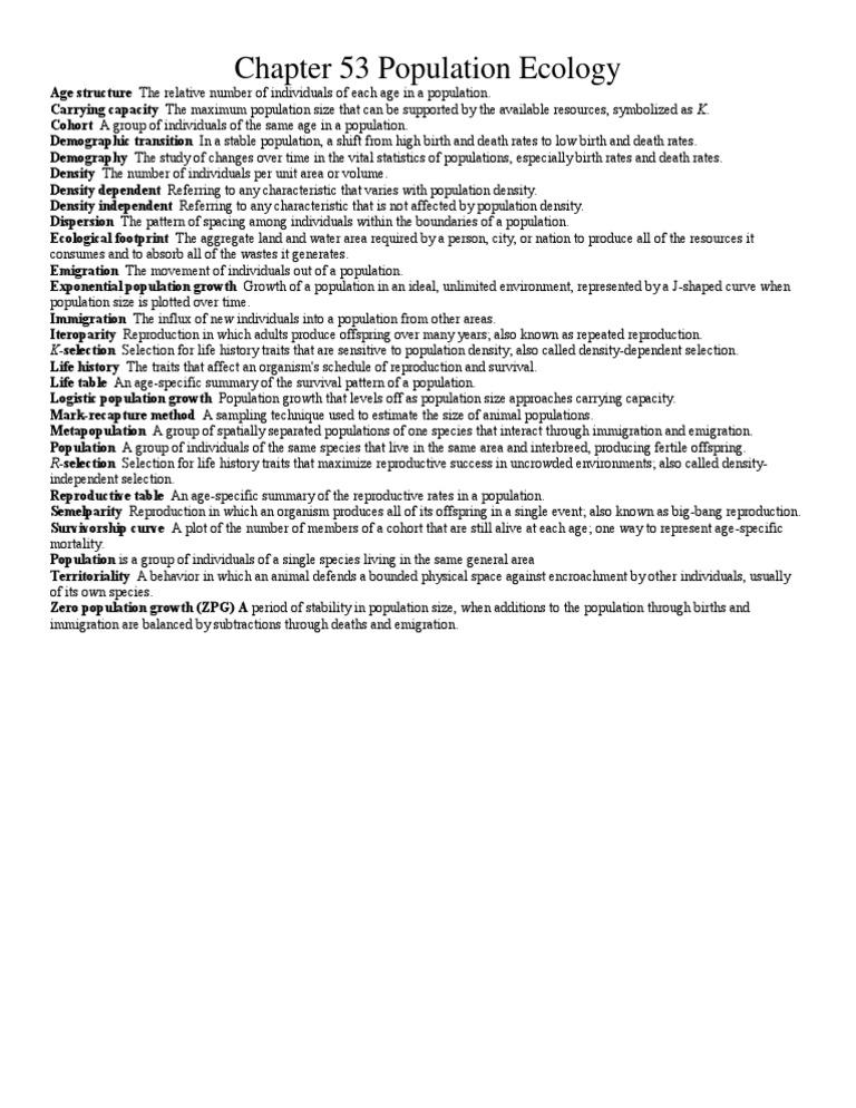 Chapter 53 Bio Vocab | PDF | Population | Environmental Science