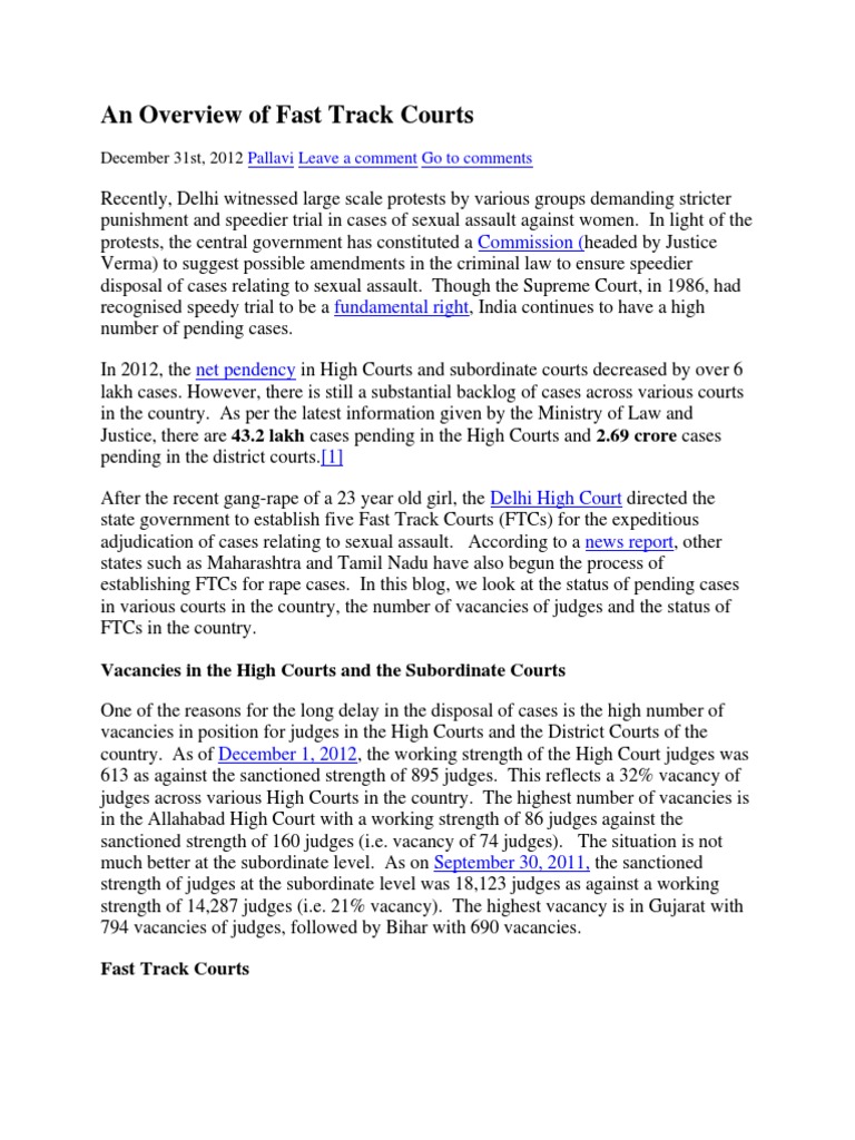 An Overview of Fast Track Courts: Commission ( | PDF | Separation Of ...