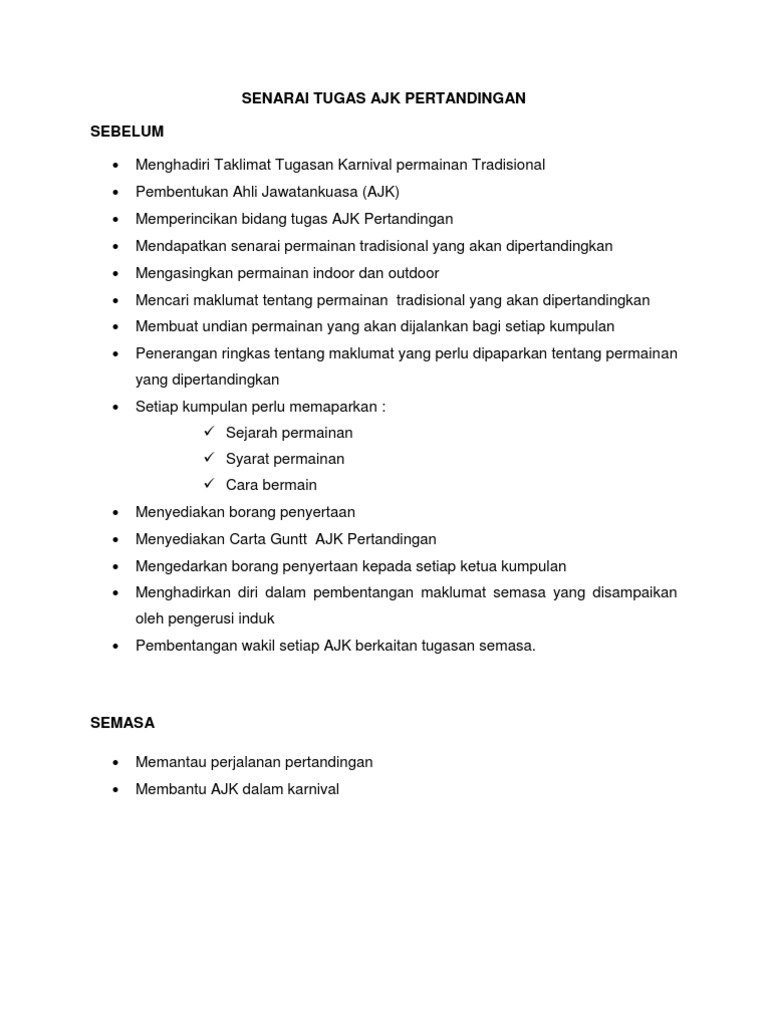 Senarai Tugas Ajk Pertandingan | PDF