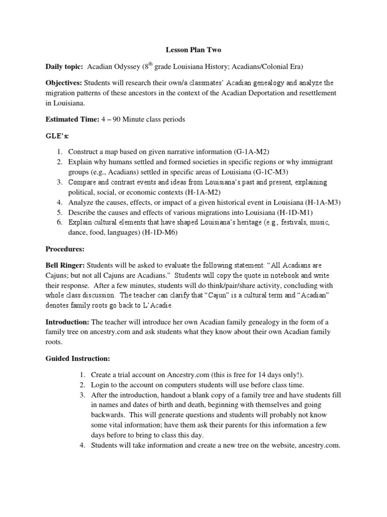 Acadian Genealogy & Migration Lesson | PDF | Acadians | Louisiana