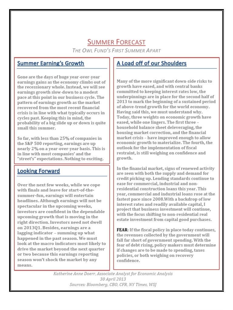 Summer Forecast | PDF | Money | Economics