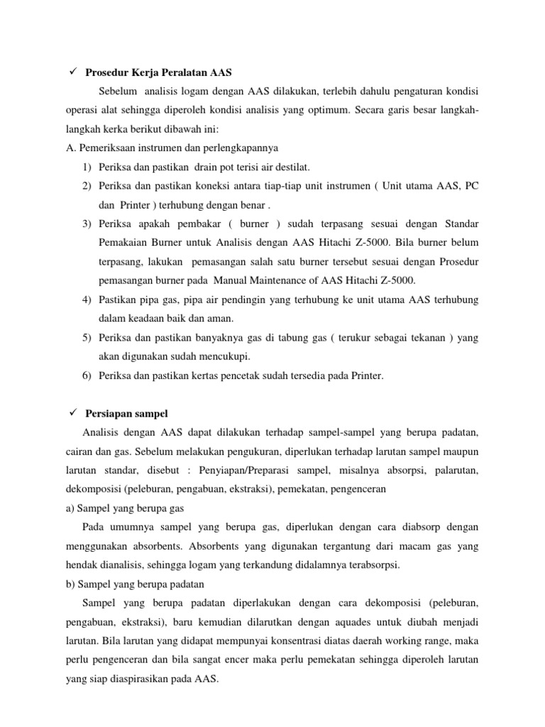 Prosedur Kerja Peralatan AAS | PDF