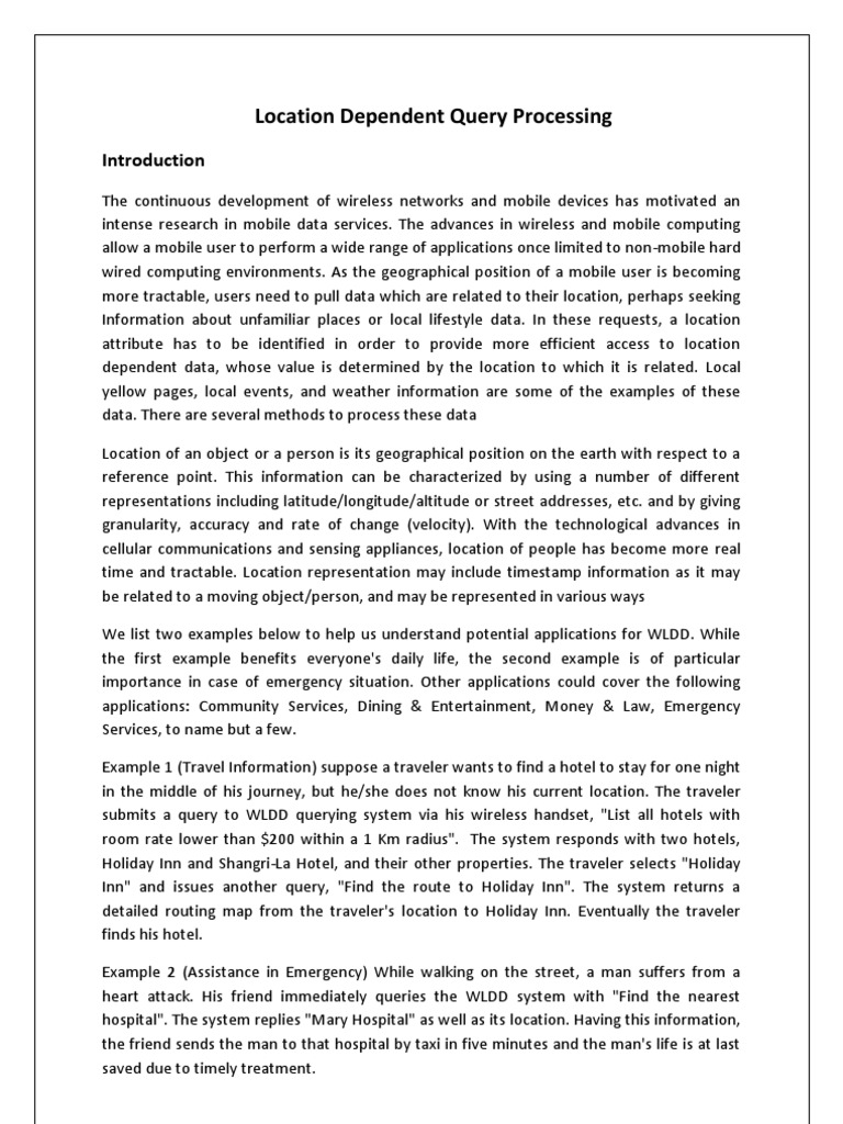 Definition of Location Dependent Query Processing | PDF | Location Based Service | Mobile Phones