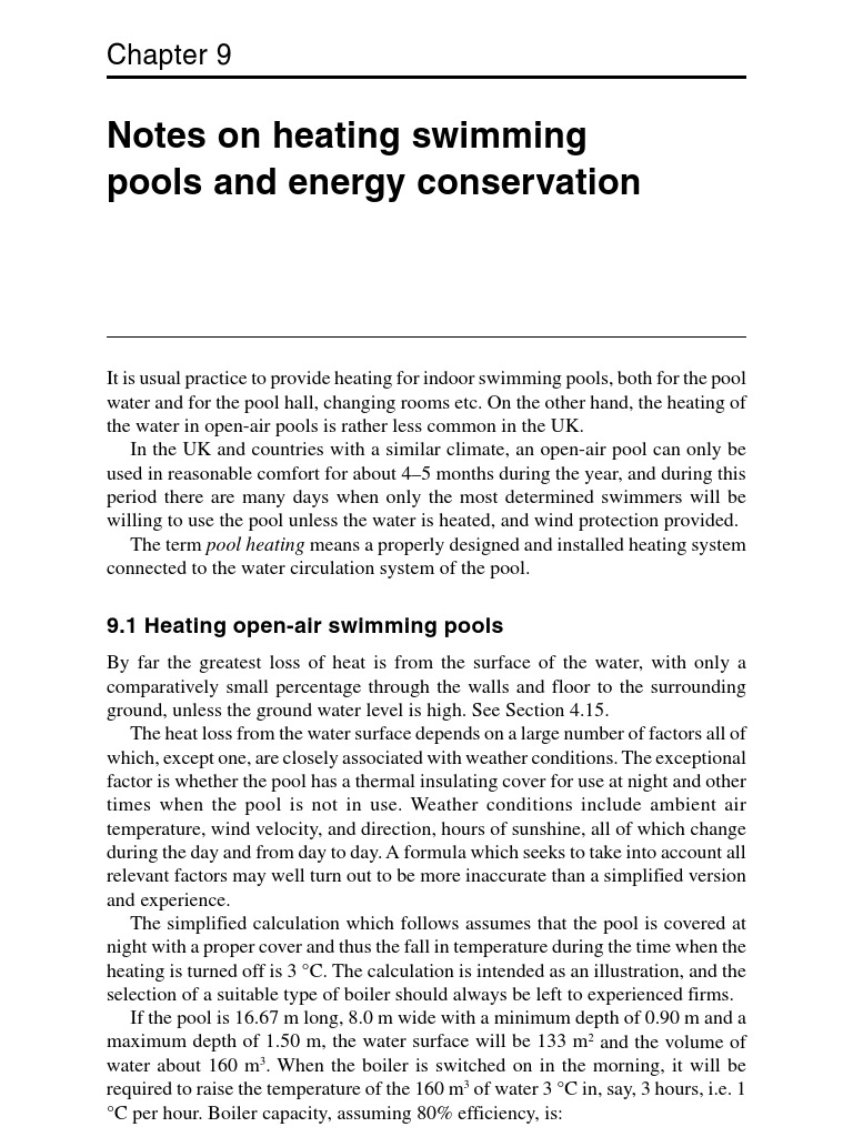 Notes On Heating Swimming Pools and Energy Conservation | PDF | Heat ...