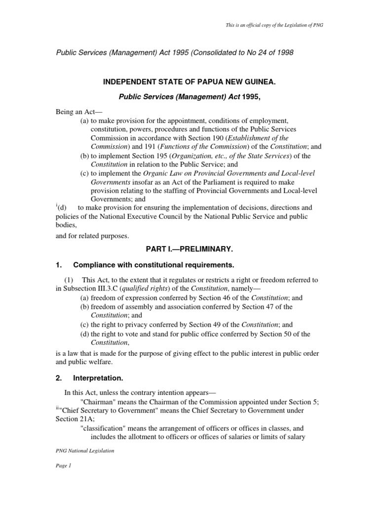 Public Services (Management) Act 1995 (Consolidated To No 24 PDF | PDF ...
